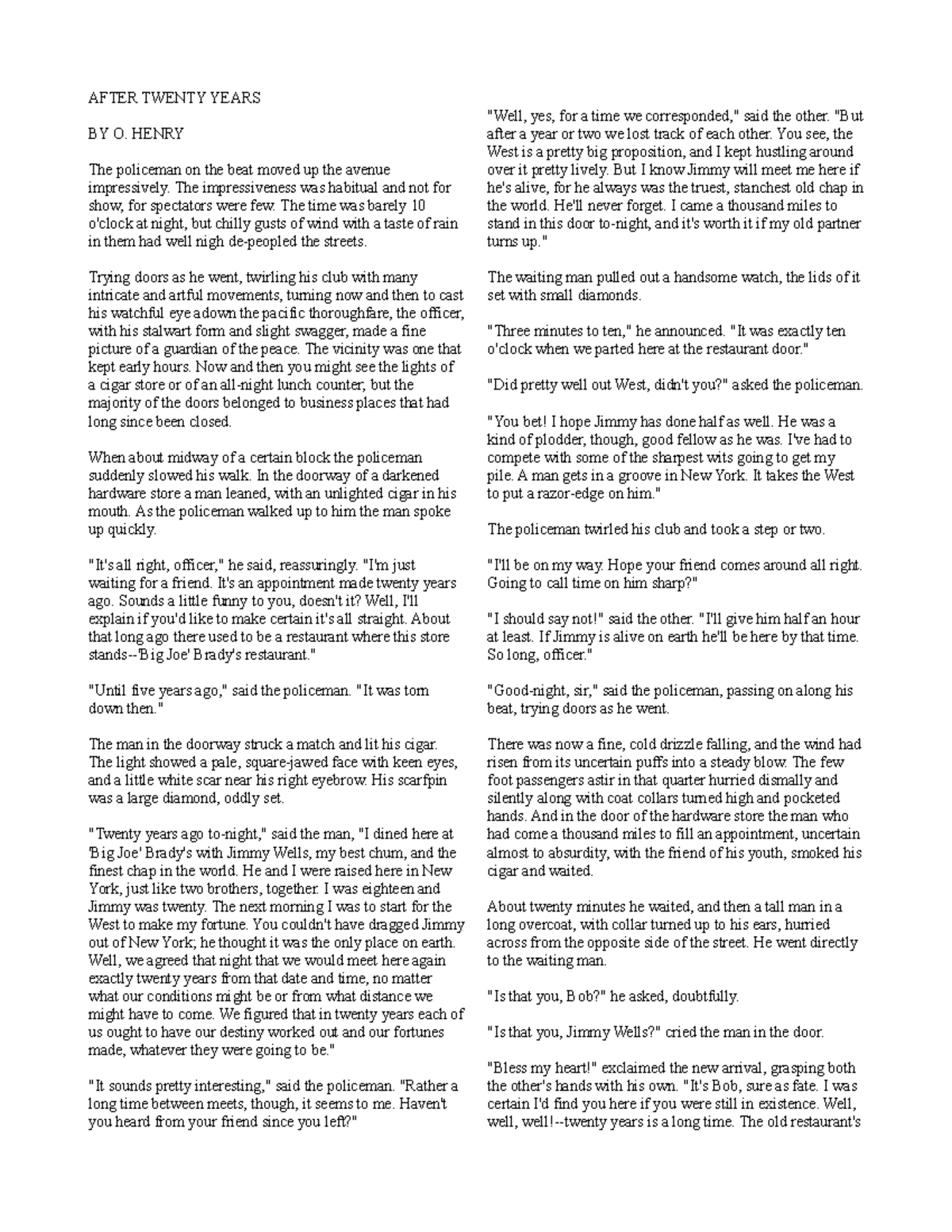 After Twenty Years and other short stories by O - AFTER TWENTY YEARS BY ...