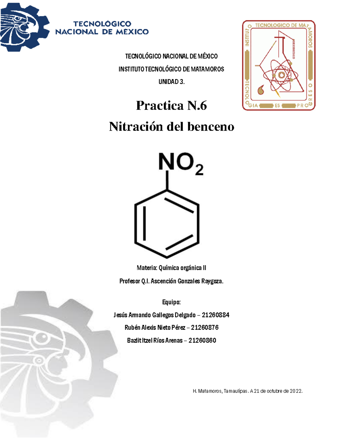 Practica 6. Nitracion del Benceno - TECNOL”GICO NACIONAL DE M ...