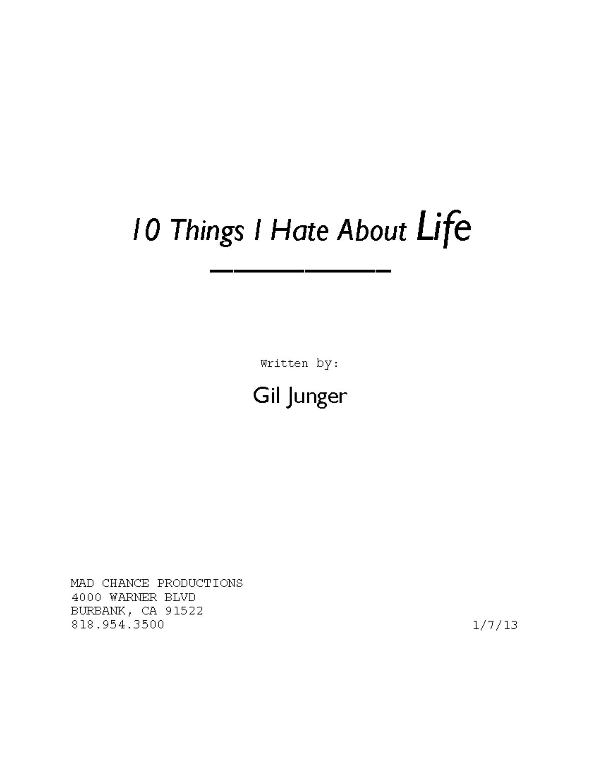 10 things i hate about you 1999 - 10 Things I Hate About Life - Written ...