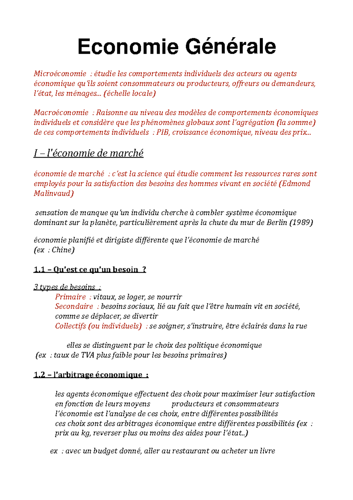 Economie Générale - Economie Générale Microéconomie : étudie les ...