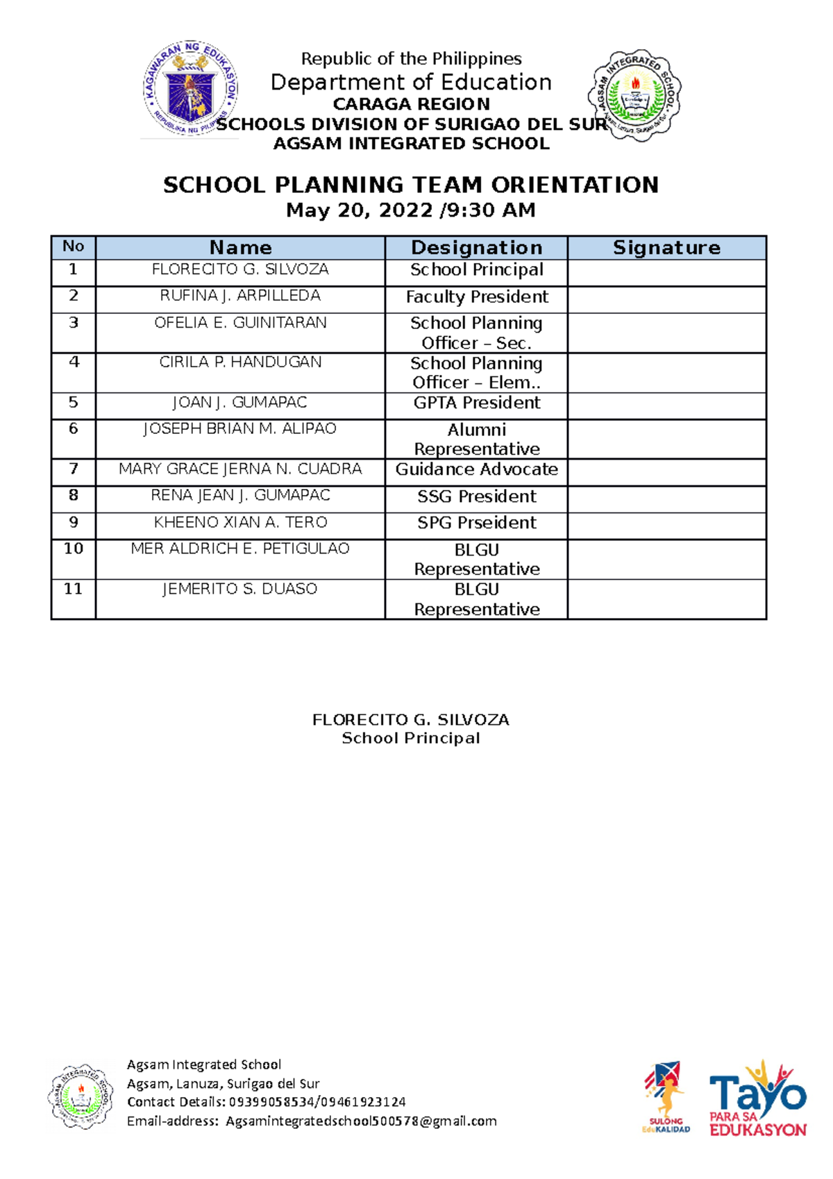 Attendance-SIP orientation - Republic of the Philippines Department of ...