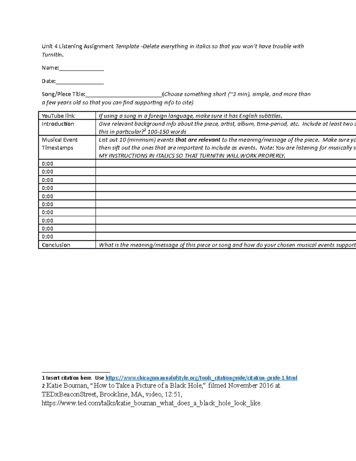 Unit 4 Listening Assignment Template header - Name:______________ Date ...