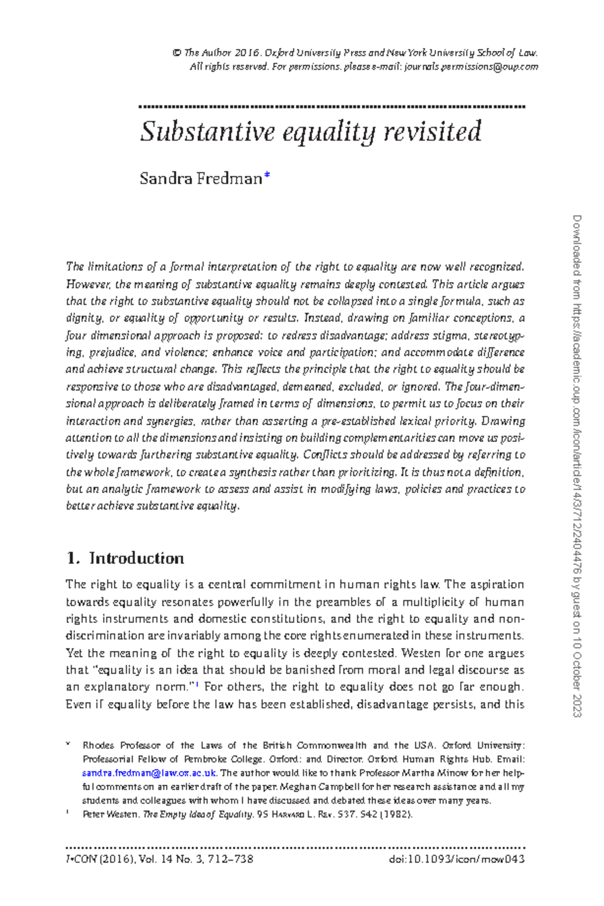 Substative Equality Revisited - I•CON (2016), Vol. 14 No. 3, 712–738 ...