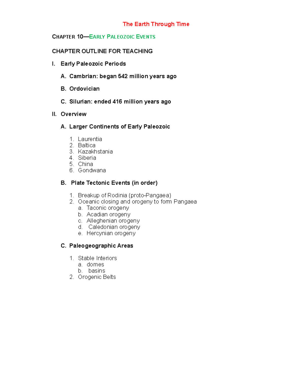 Ch10 Early Paleozoic Events Notes - The Earth Through Time CHAPTER 10 ...