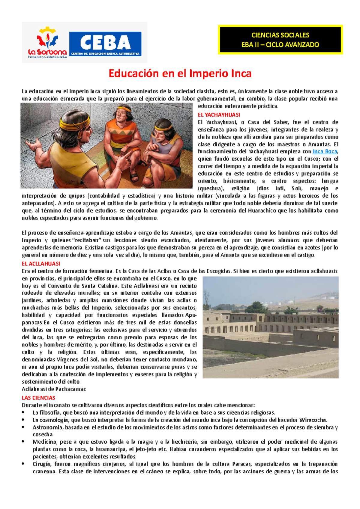 Educación en el Imperio Inca - Educación en el Imperio Inca La ...