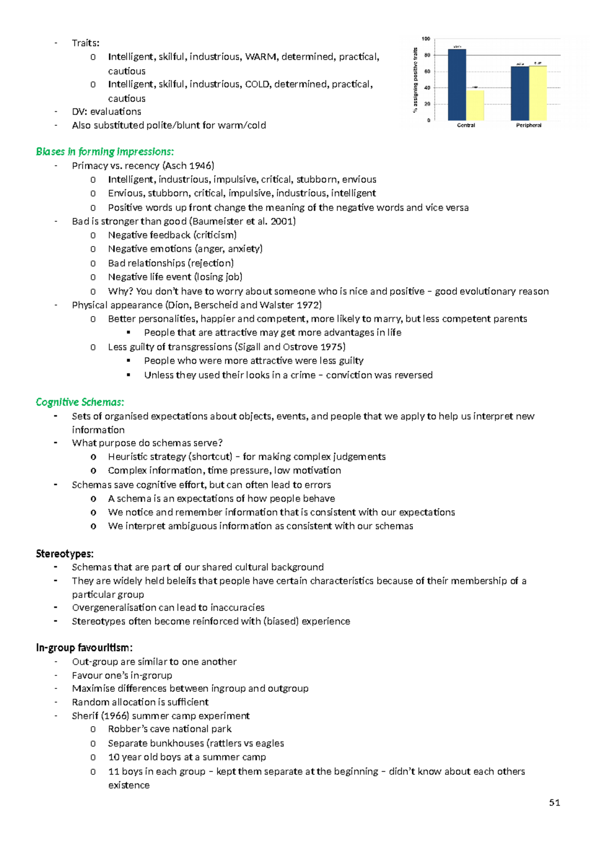 PSYC240 notes-11 - Traits: o Intelligent, skilful, industrious, WARM ...