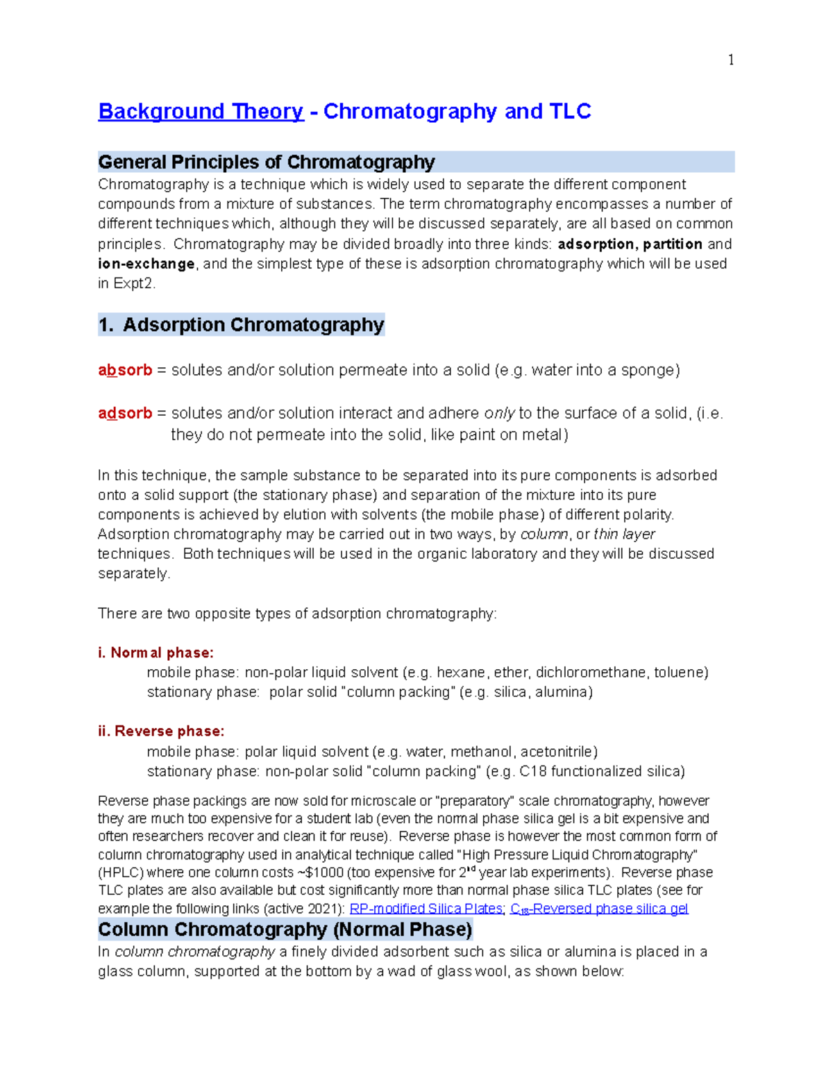 Background Theory chromatography and TLC - Background Theory - Chromatography and TLC General ...