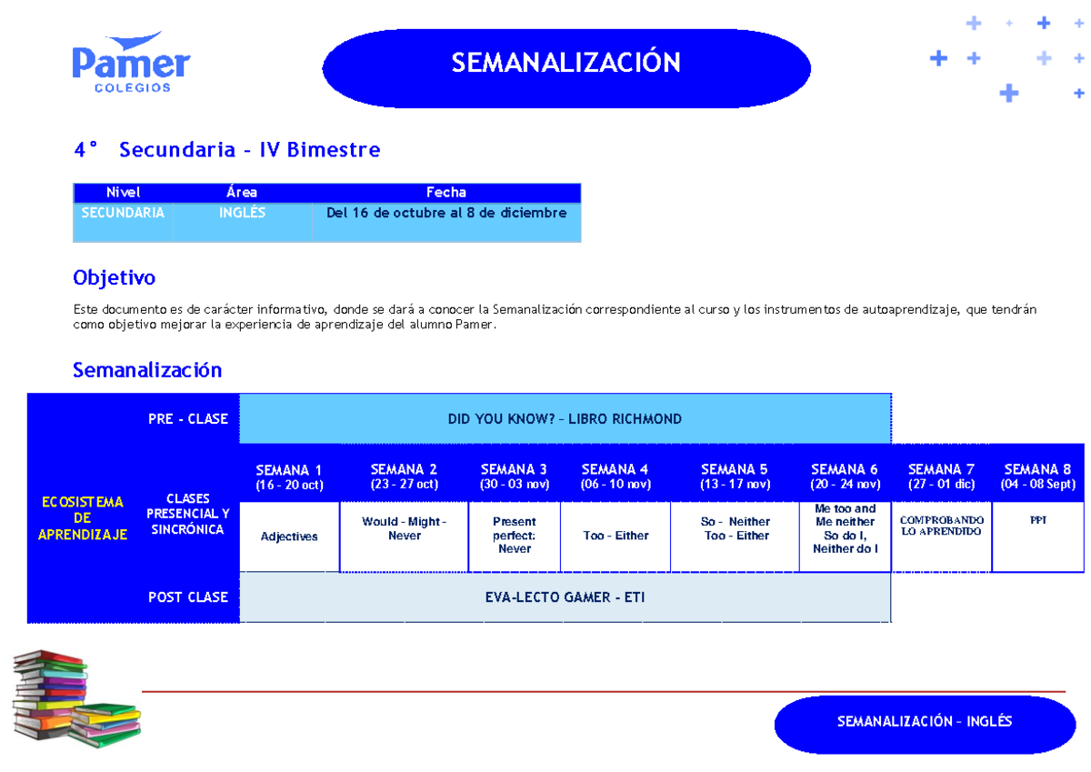 SEMA 4S ENG Ivbim 2023 - JSKDAAAAAAAAAAAAAAAAAAA - SEMANALIZACIÓN SEMANALIZACIÓN – INGLÉS 4 ...