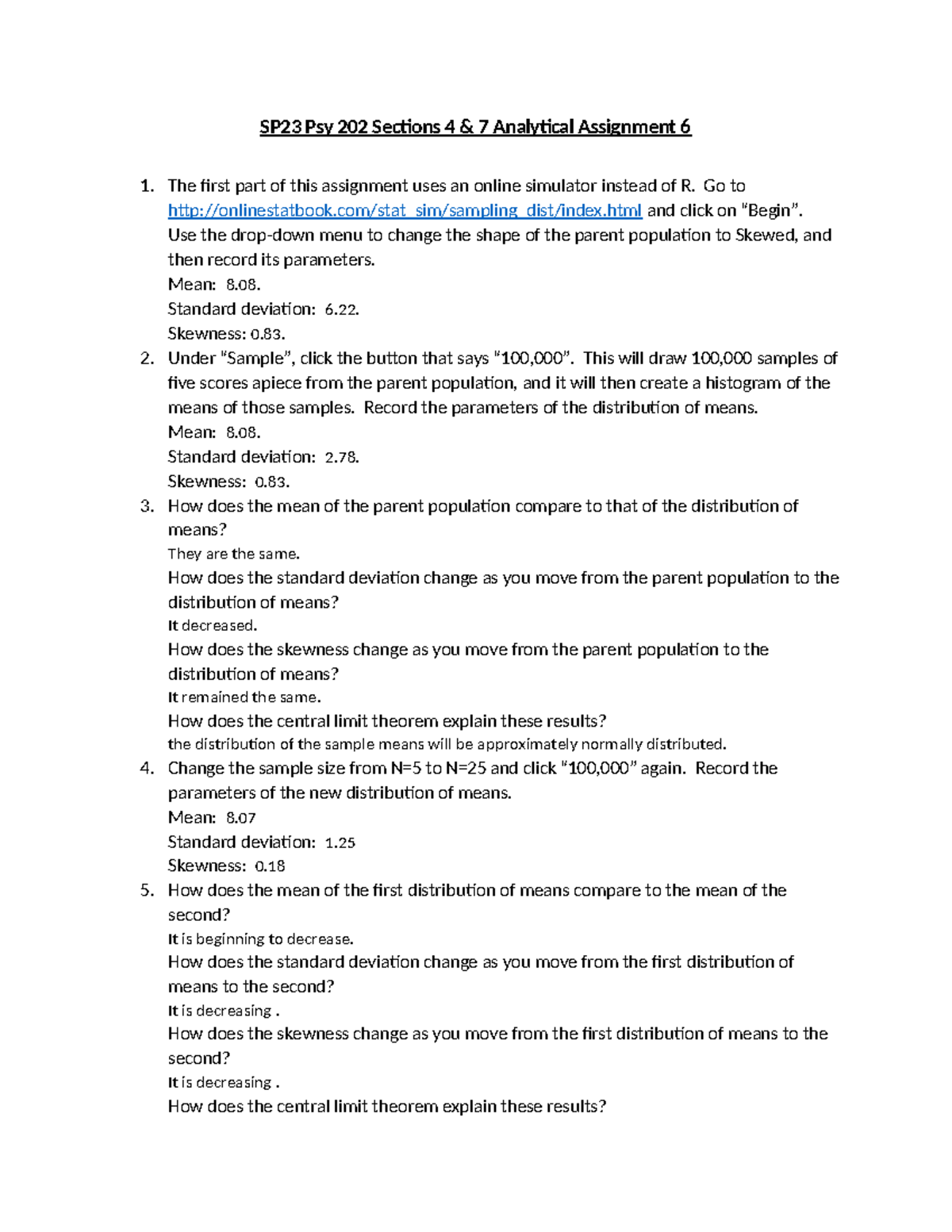 Psy 202 Analytical Assignment 6-jenkins - SP23 Psy 202 Sections 4 & 7 Analytical Assignment 6 1 ...