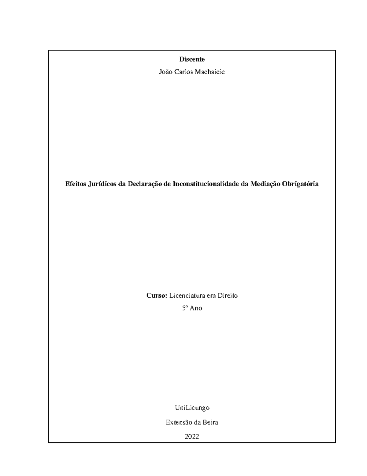 Projecto de Monografia - Direito - Discente João Carlos Machaieie ...
