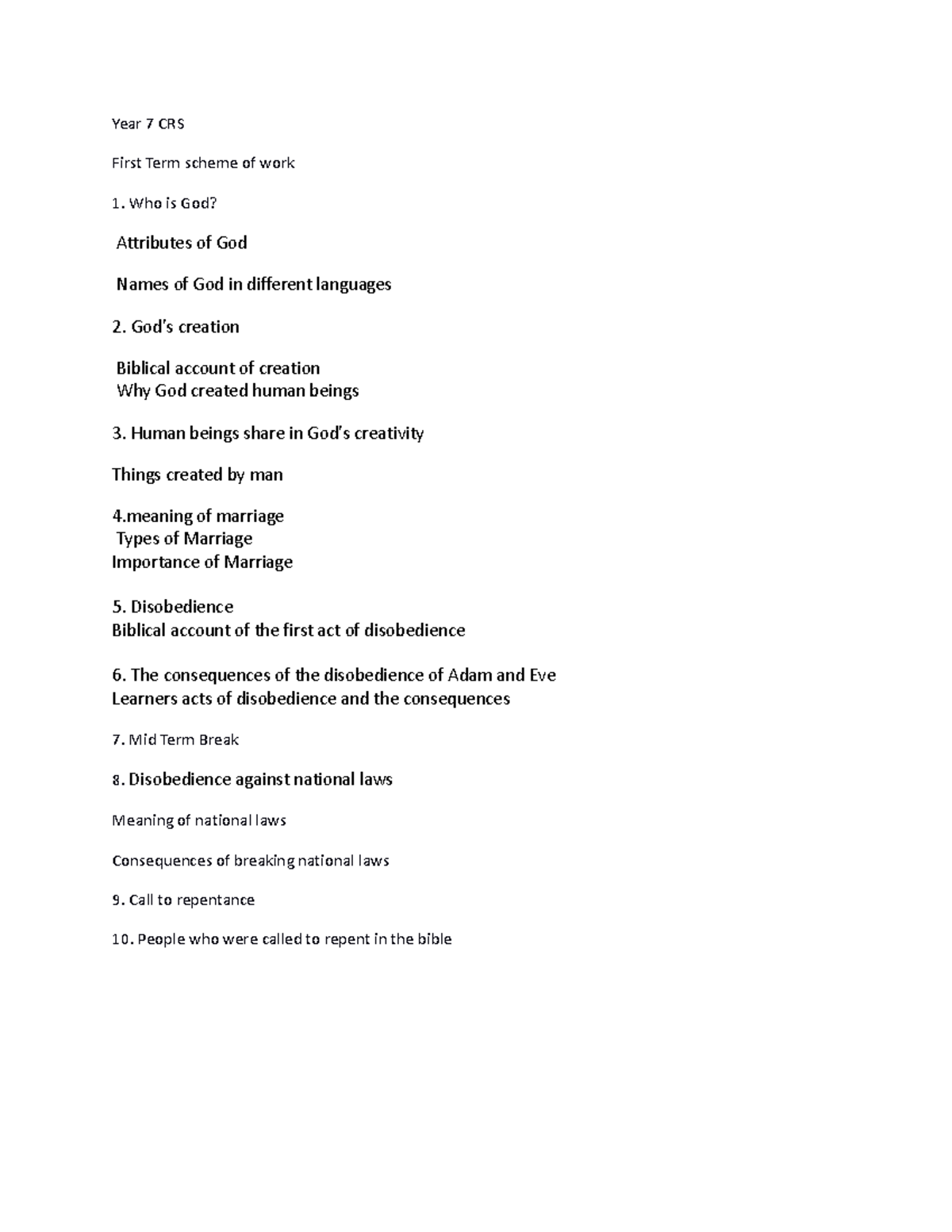 Year 7 CRS - lesson plan - Year 7 CRS First Term scheme of work Who is ...