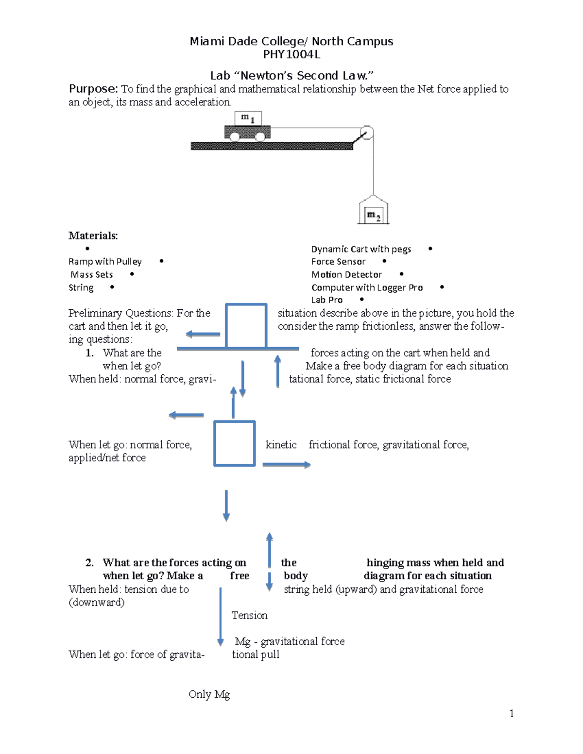 Lab 7 Newton's 2nd Law DOC - PHY1004L Lab “Newton’s Second Law ...