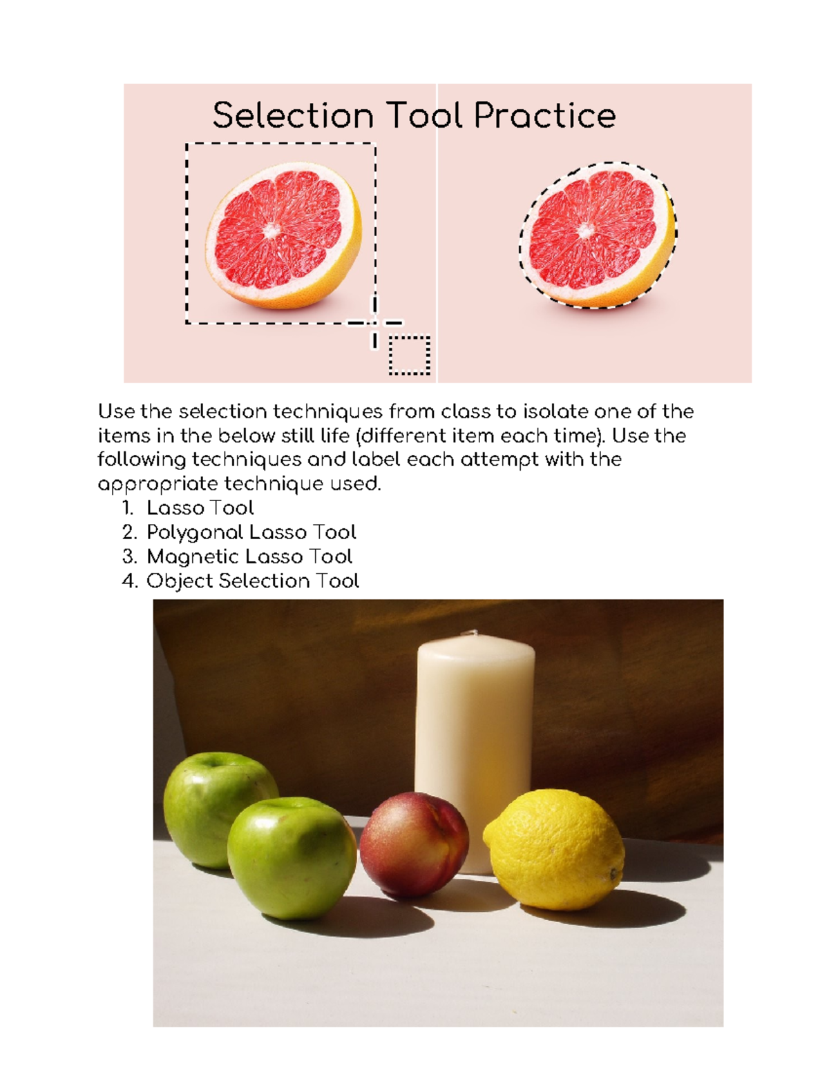 Selection Assignment - Selection Tool Practice Use the selection ...