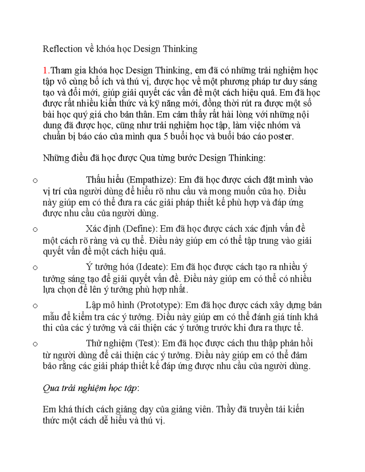 Reflection về khóa học Design Thinking - Reflection về khóa học Design ...