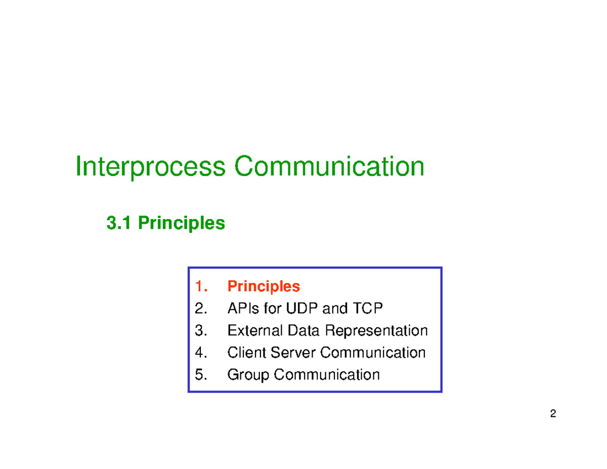 Interprocess Communication Principles 2 Apis For Udp And Tcp 3 