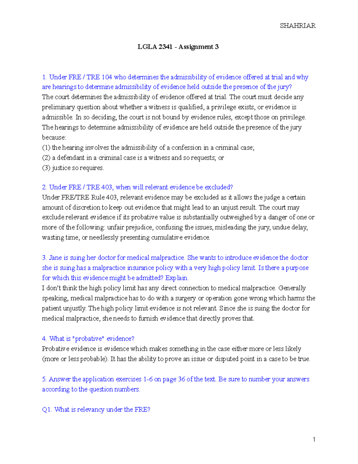 LGLA 2341 - Assignment 3 - SHAHRIAR LGLA 2341 - Assignment 3 Under FRE / TRE 104 who determines ...