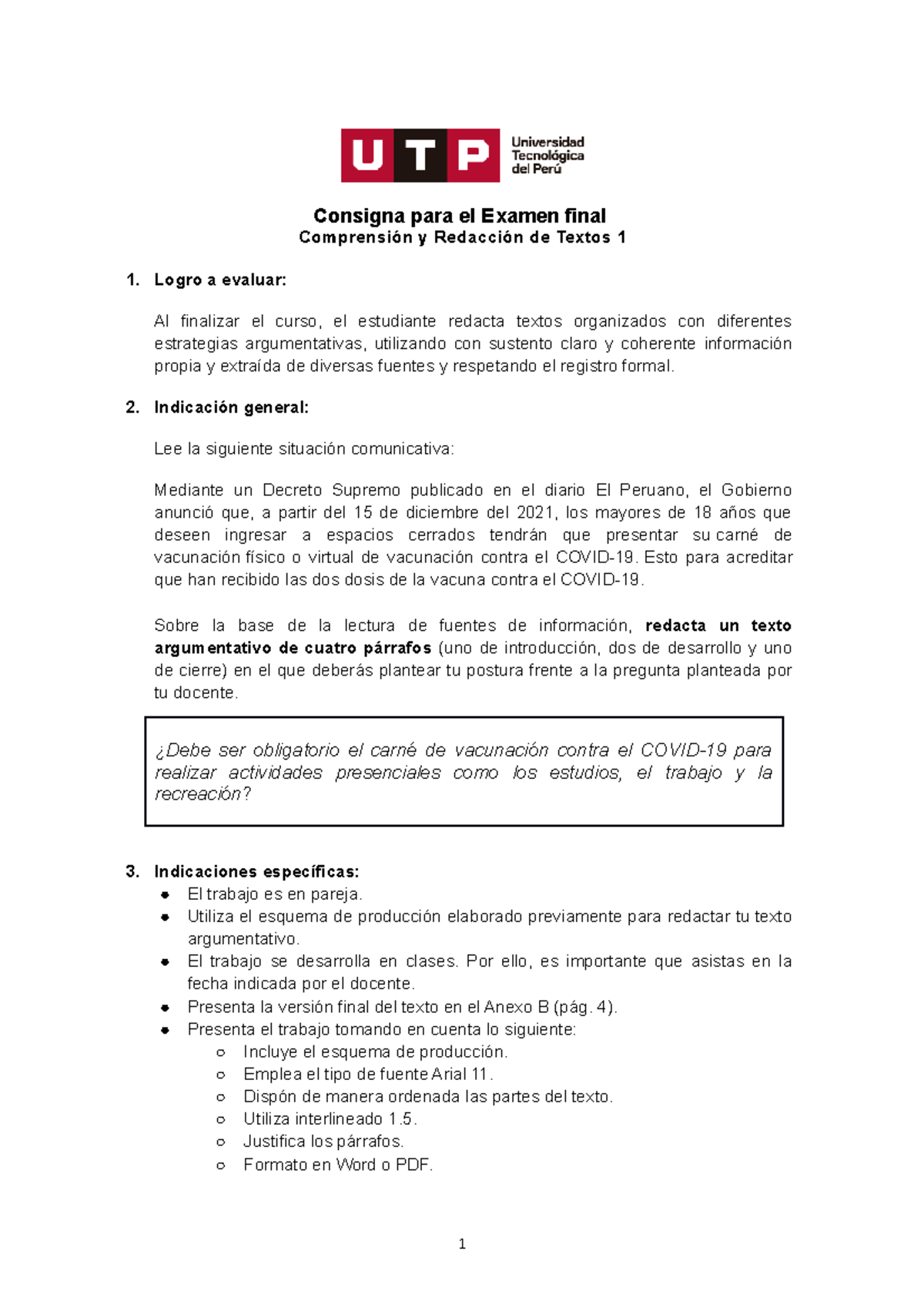 Examen fn (2) (1)eafeafeafeaf - Consigna para el Examen final Comprensión y Redacción de Textos ...