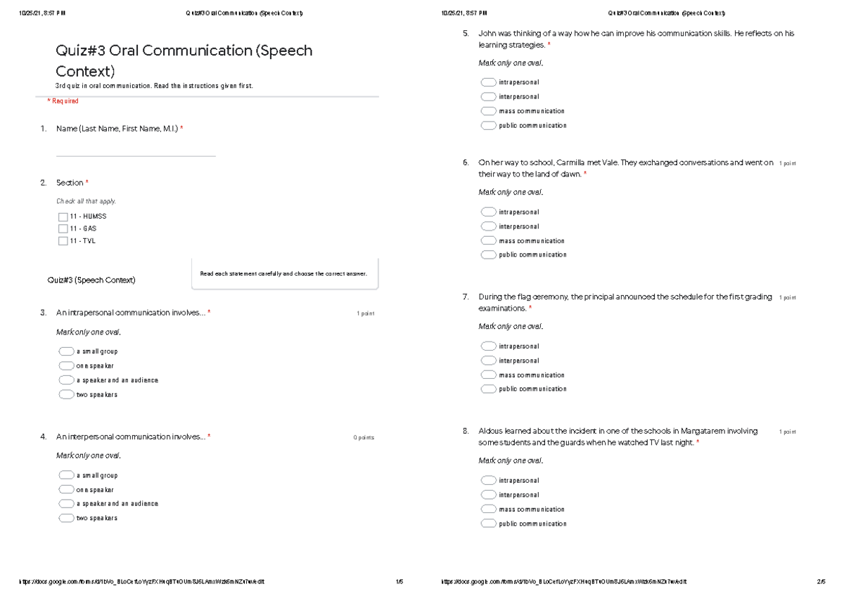 Quiz#3 Oral Communication - google/forms/d/1bVo ...