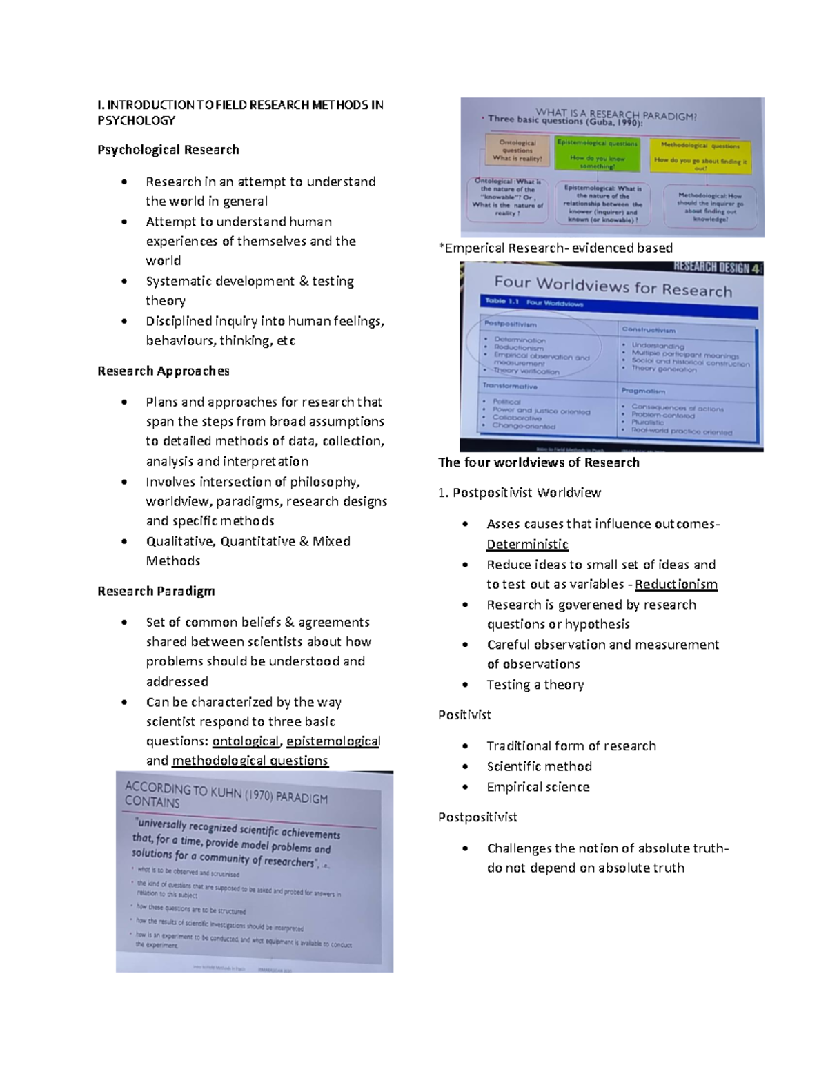 Intro to Field Research - I. INTRODUCTION TO FIELD RESEARCH METHODS IN ...