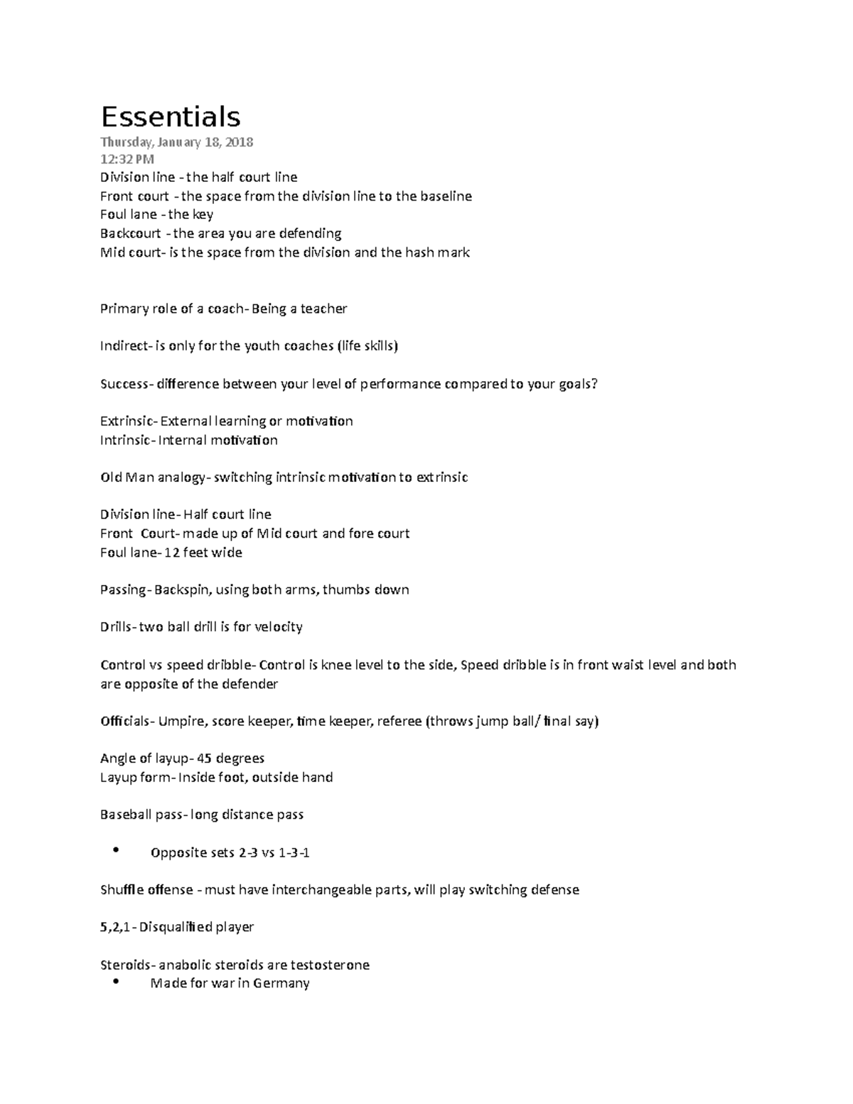 Basketball notes - These are all of the key terms that are learned ...