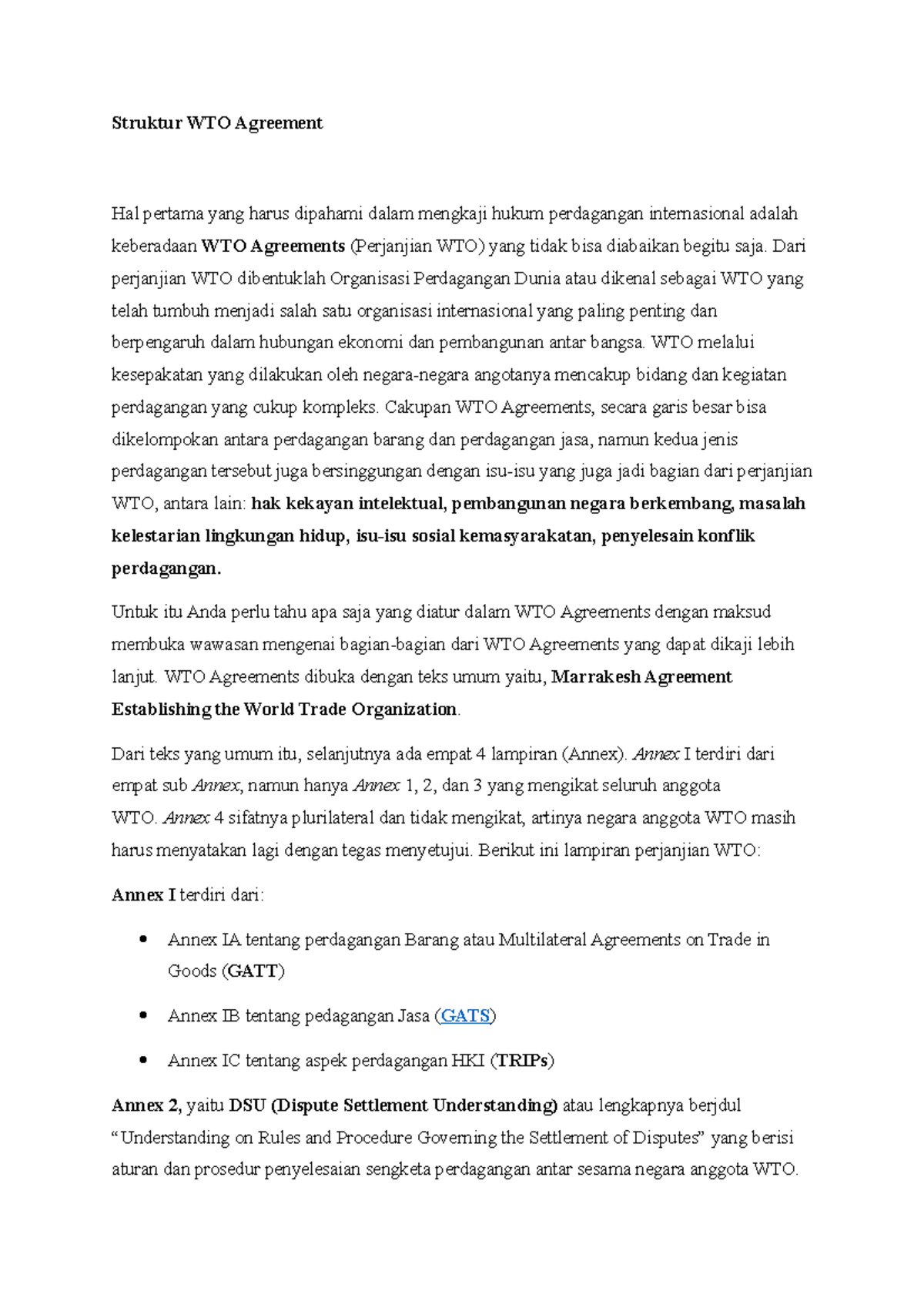 Struktur WTO Agreement - Dari perjanjian WTO dibentuklah Organisasi ...
