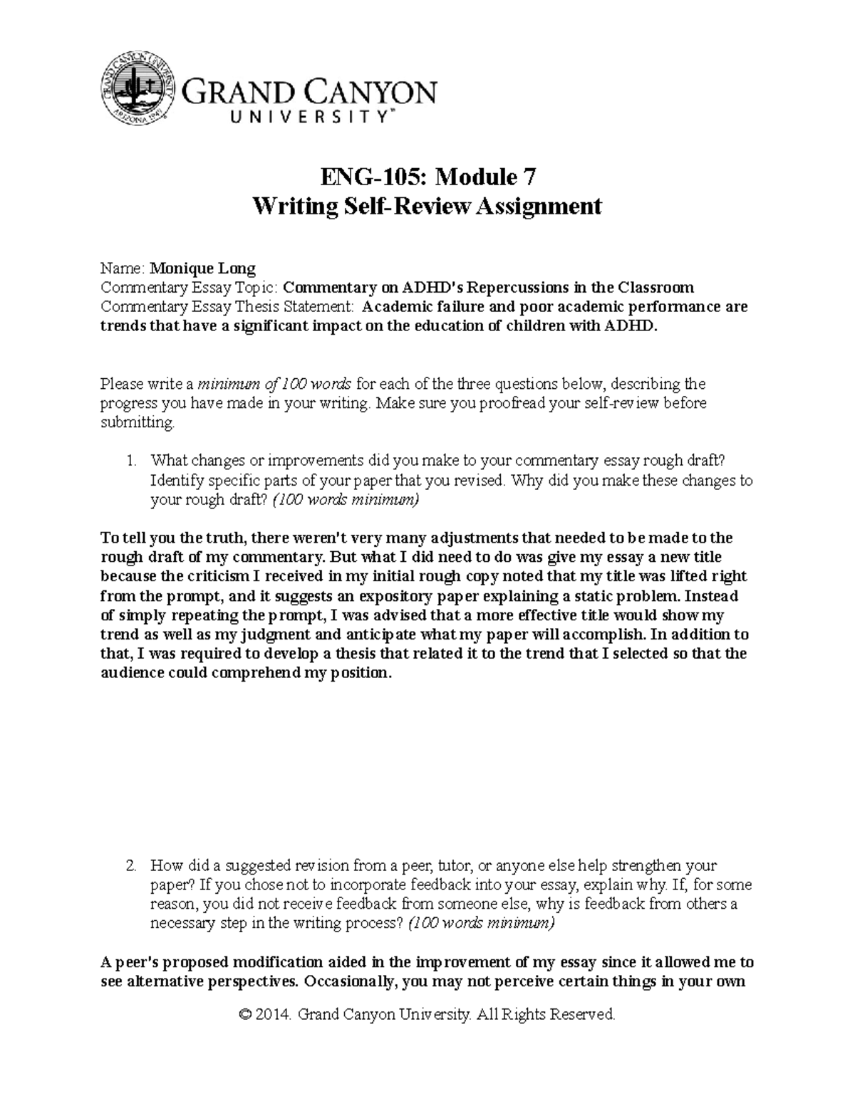 ENG105 Self Review Assignment - ENG-105: Module 7 Writing Self-Review ...
