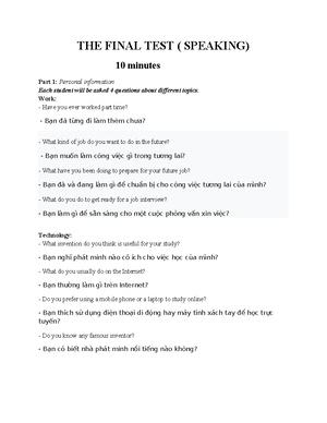 Sample Final Speaking TEST English 2 - Mẫu: 2a_ĐTTL TRƯỜNG ĐẠI HỌC CÔNG ...