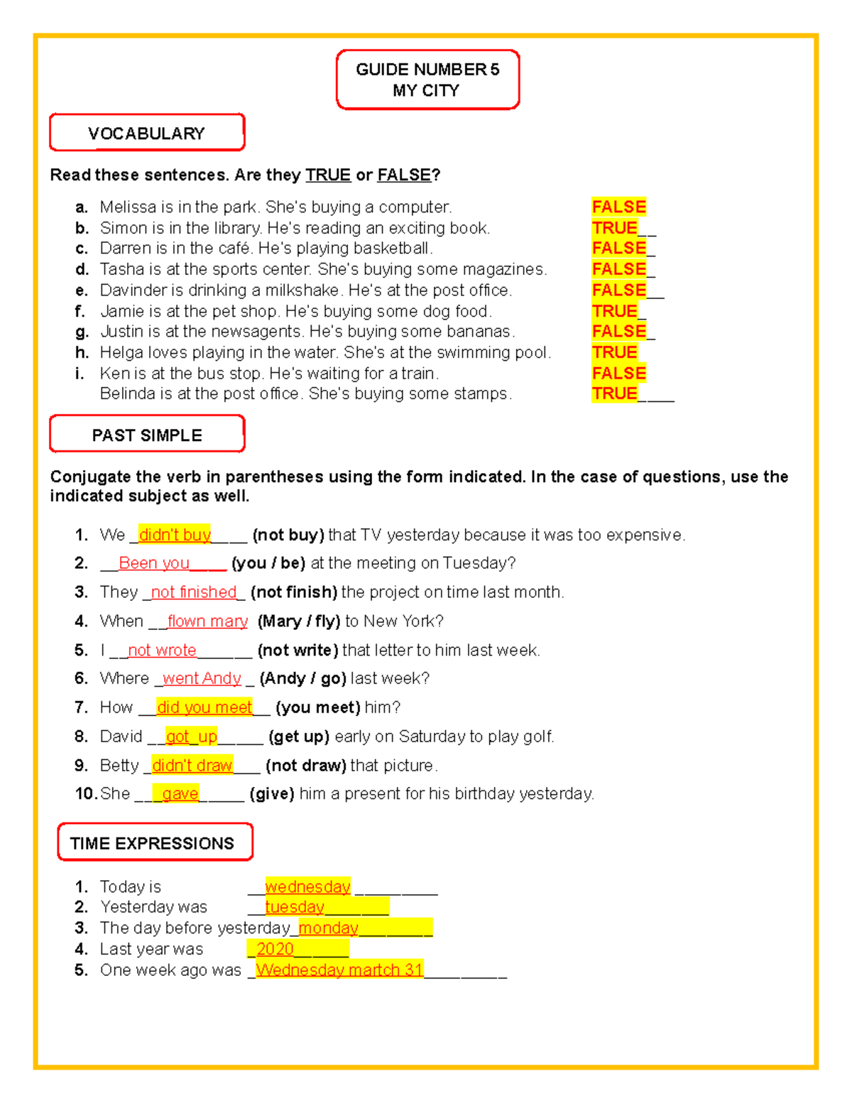 Activity 5 tarea ingles I past simple - Ingles I - Uniminuto - Studocu