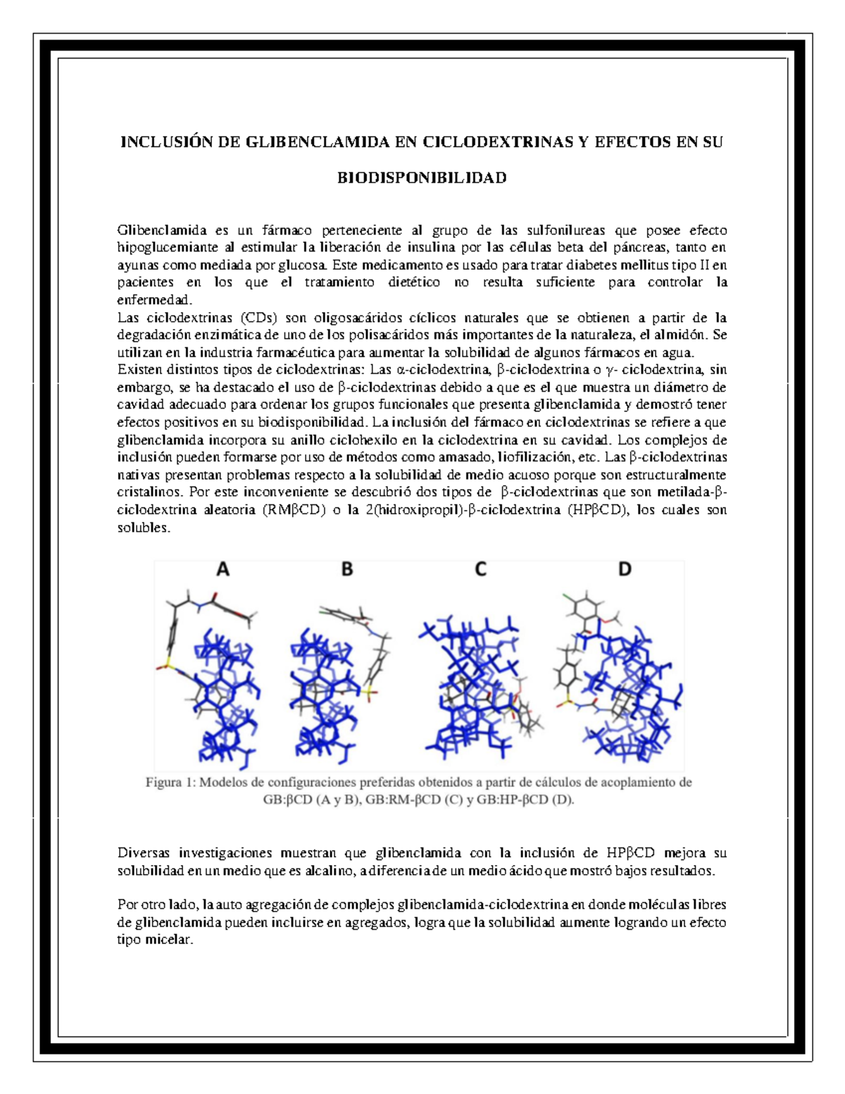 trabajo final de fase ii ciclodextrinas - INCLUSIÓN DE GLIBENCLAMIDA EN CICLODEXTRINAS Y EFECTOS ...
