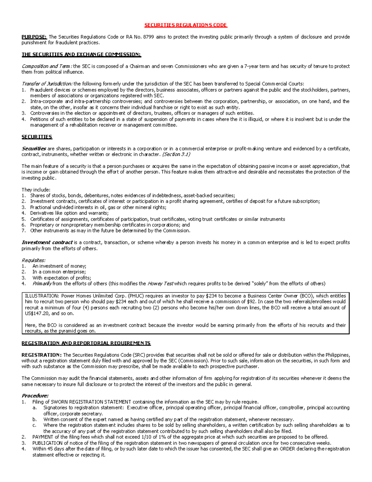 LAW- Securities and Regulations Code - SECURITIES REGULATIONS CODE ...
