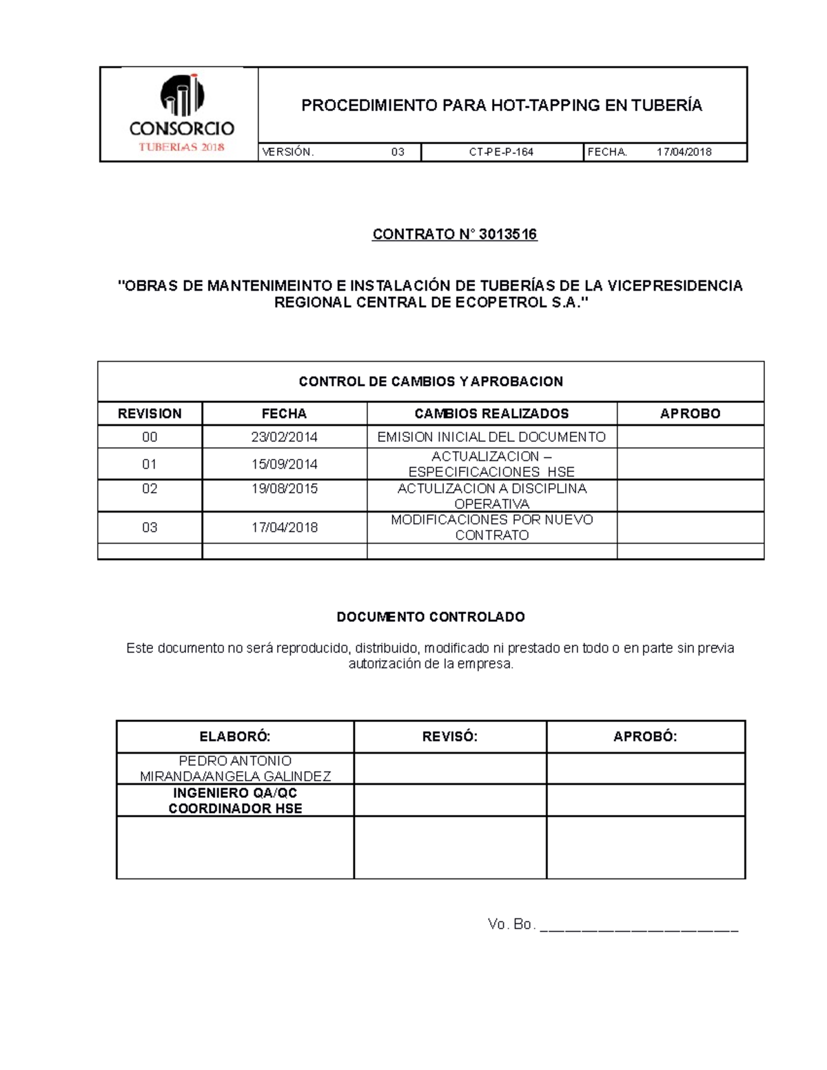 CT-PE-P-164 Procedimiento PARA HOT- Tapping EN Tubería - VERSIÓN. 03 CT ...