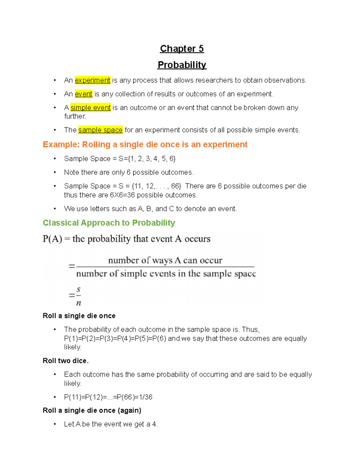 Probability - Chapter 5 notes - Chapter 5 Probability An experiment is ...