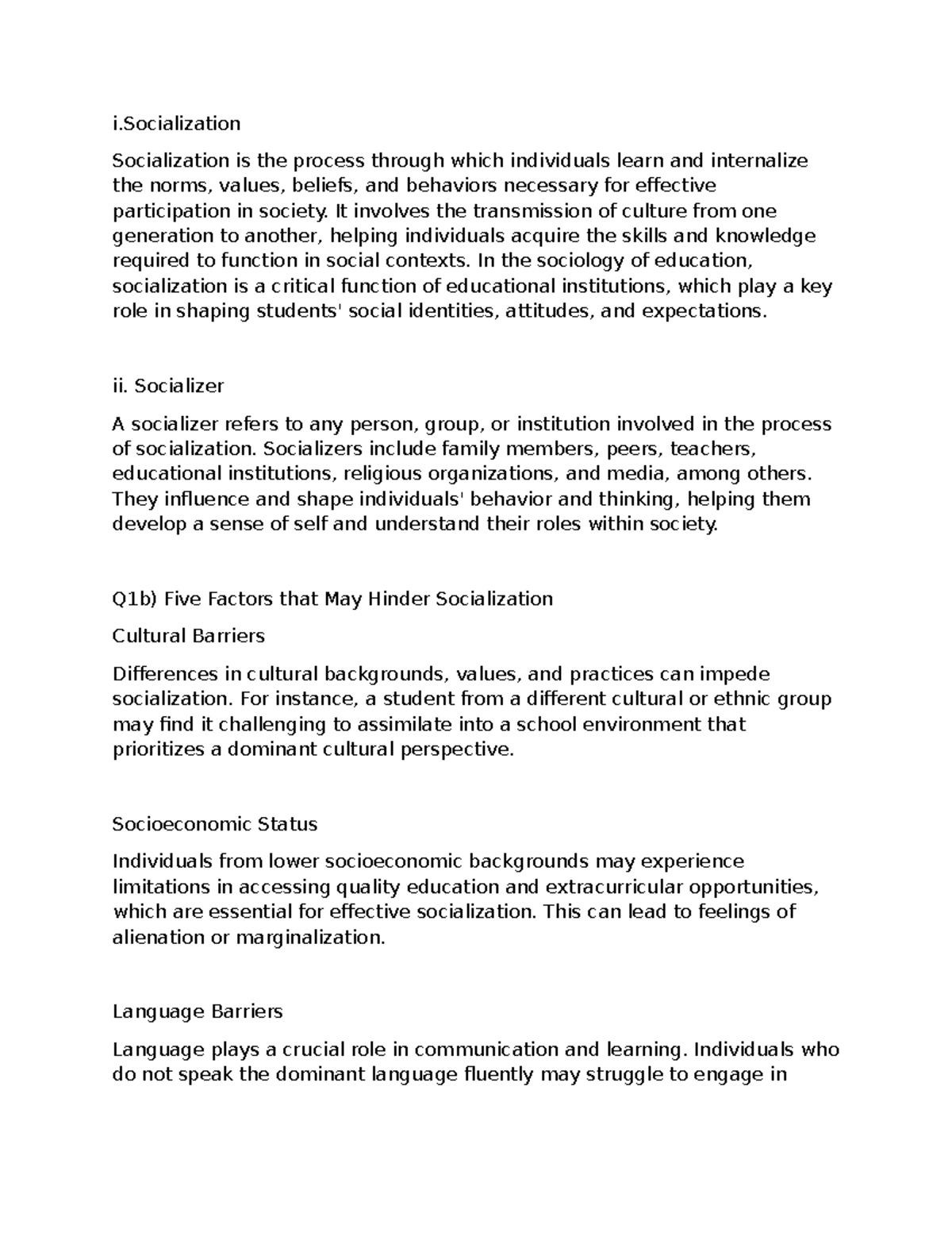 Sociology topic 2 - It's A summary - i Socialization is the process ...