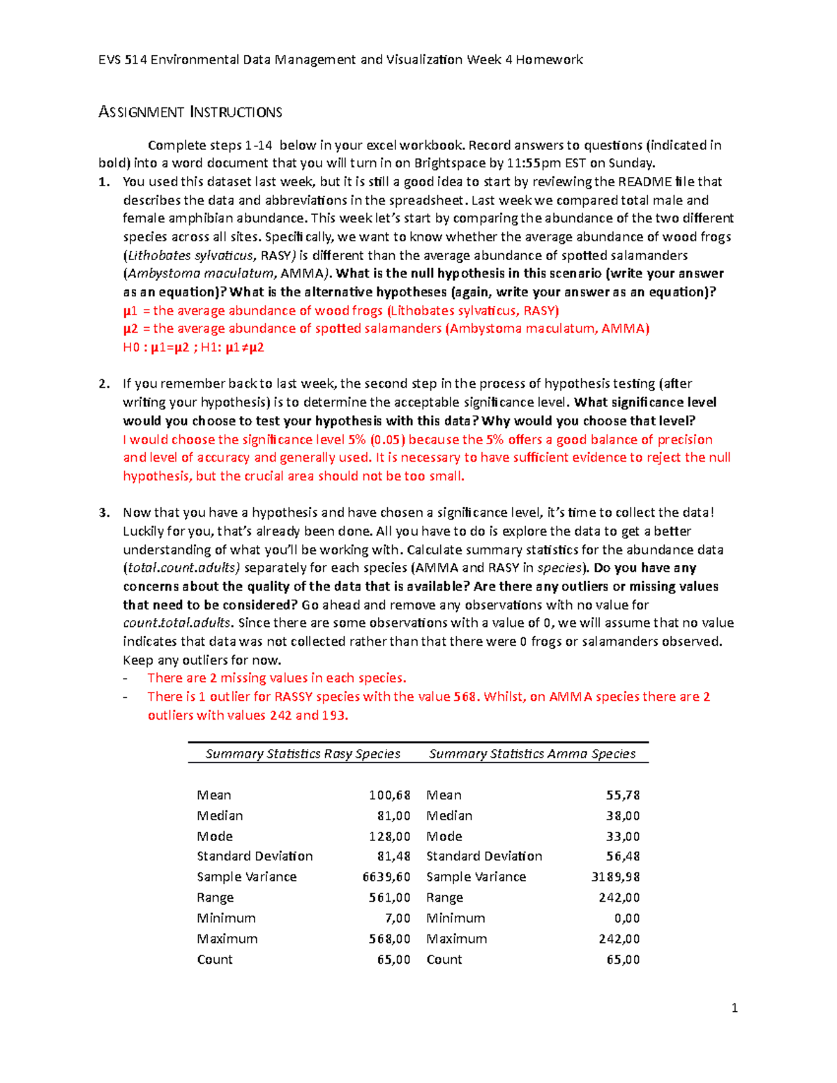 EVS514: Environmental Data Analysis Week4Homework - ASSIGNMENT INSTRUCTIONS Complete steps 1-14 ...