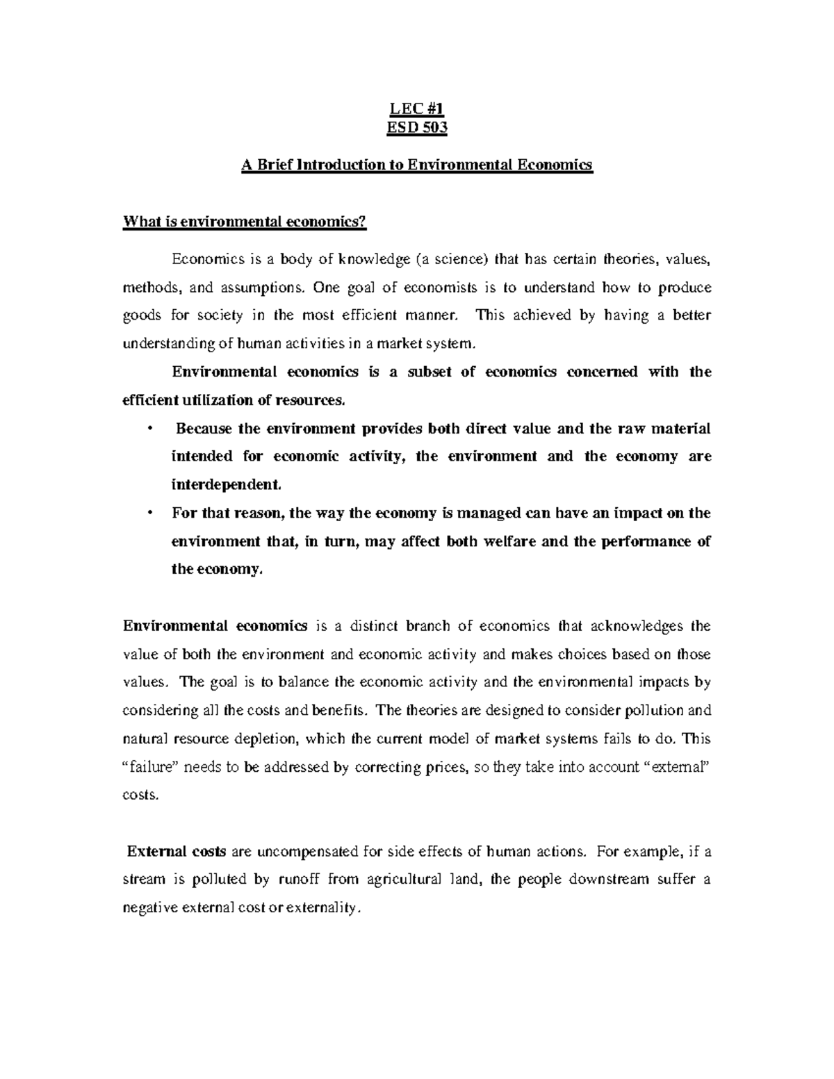 Lecture # 1 introduction 2023 - LEC ESD 503 A Brief Introduction to ...