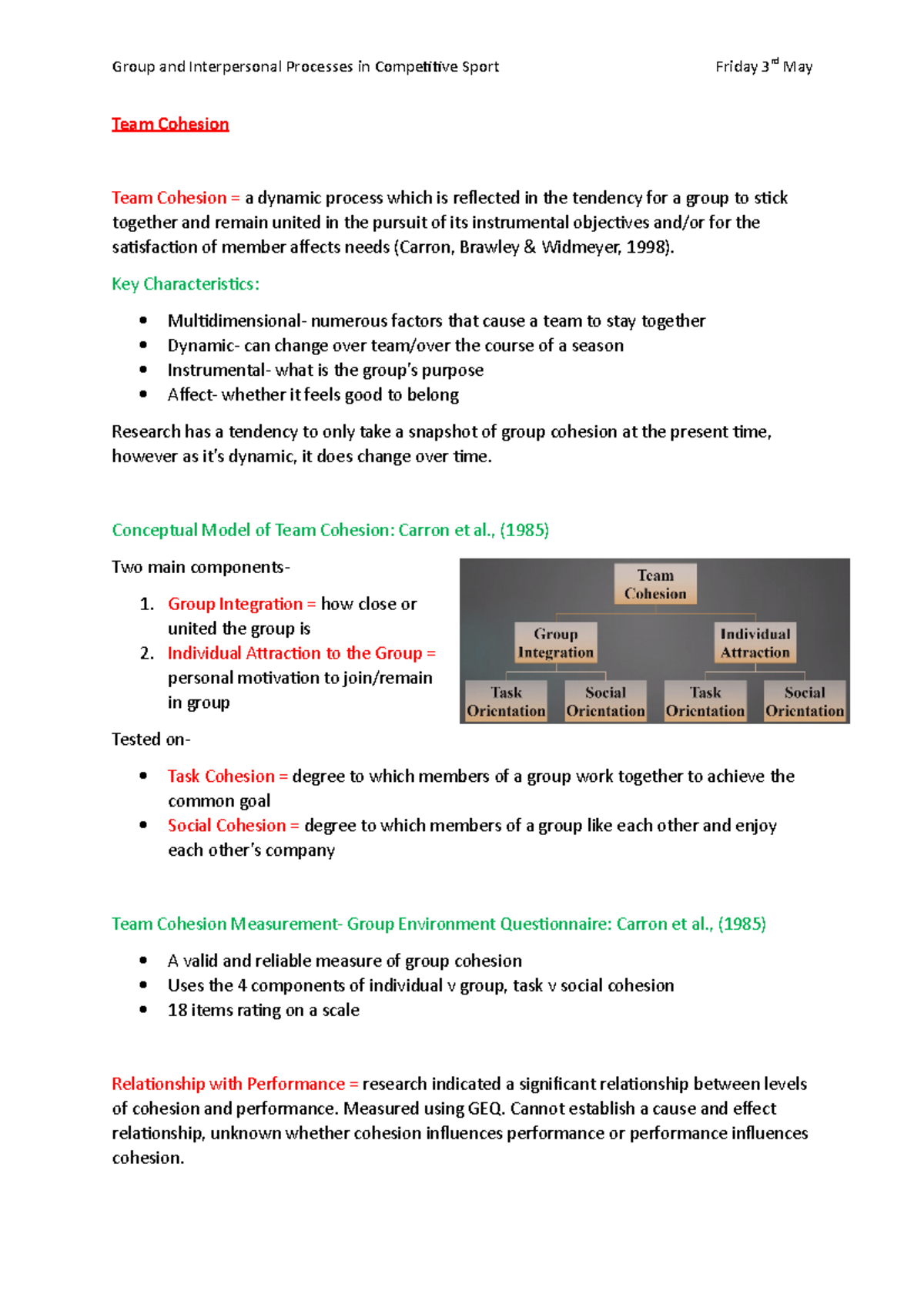 Group and Interpersonal Processes in Competitive Sport Lecture 8 ...
