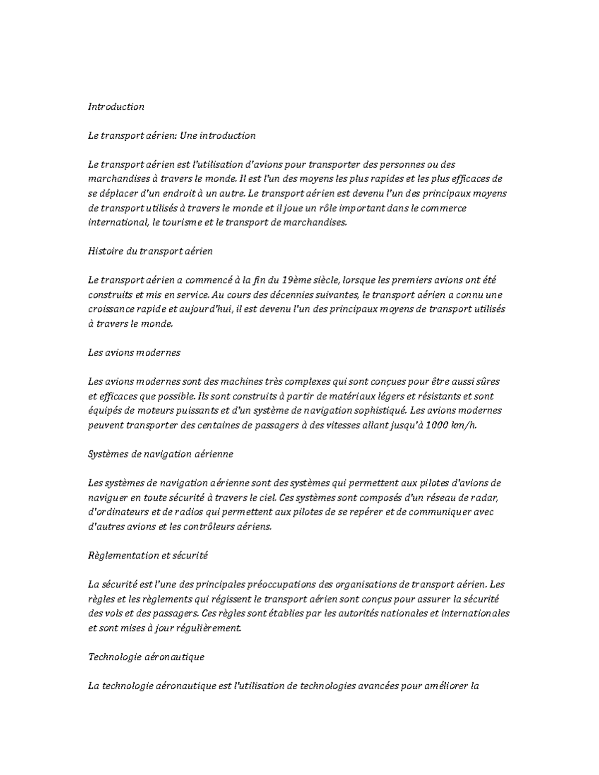 Air Transportation Study Notes - Introduction Le transport aérien: Une ...