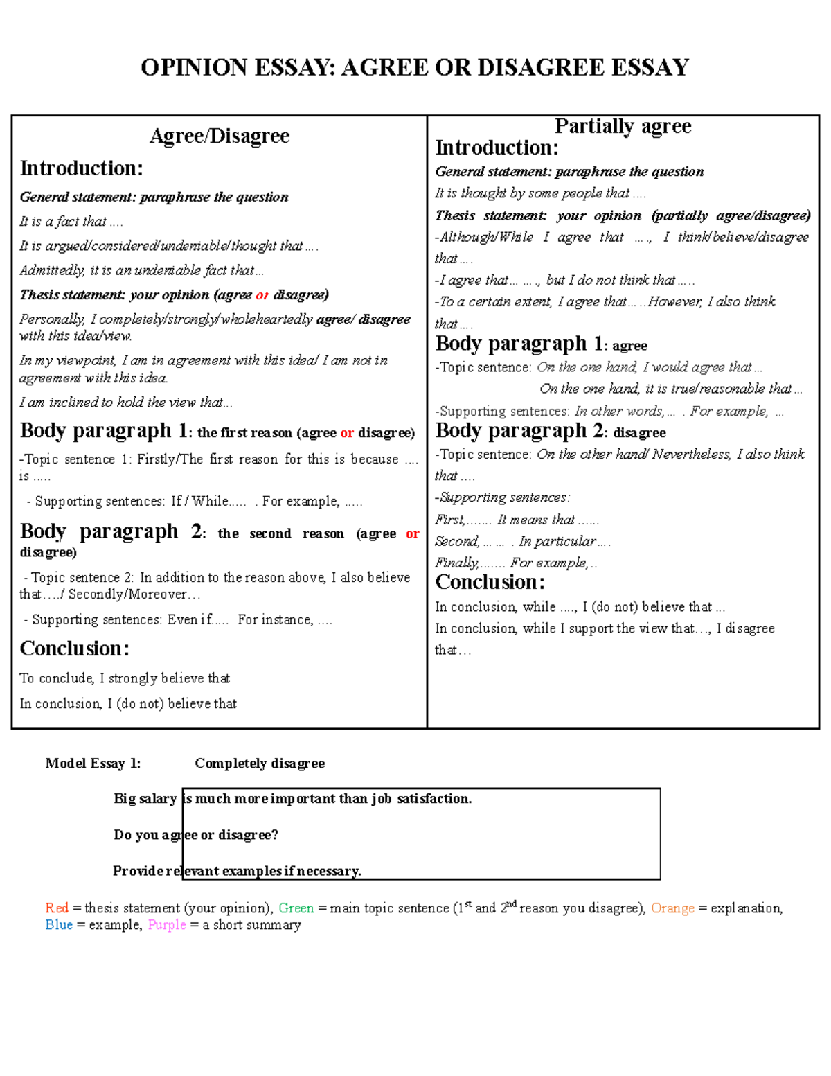 Agree OR Disagree Essay 1 1 - OPINION ESSAY: AGREE OR DISAGREE ESSAY ...