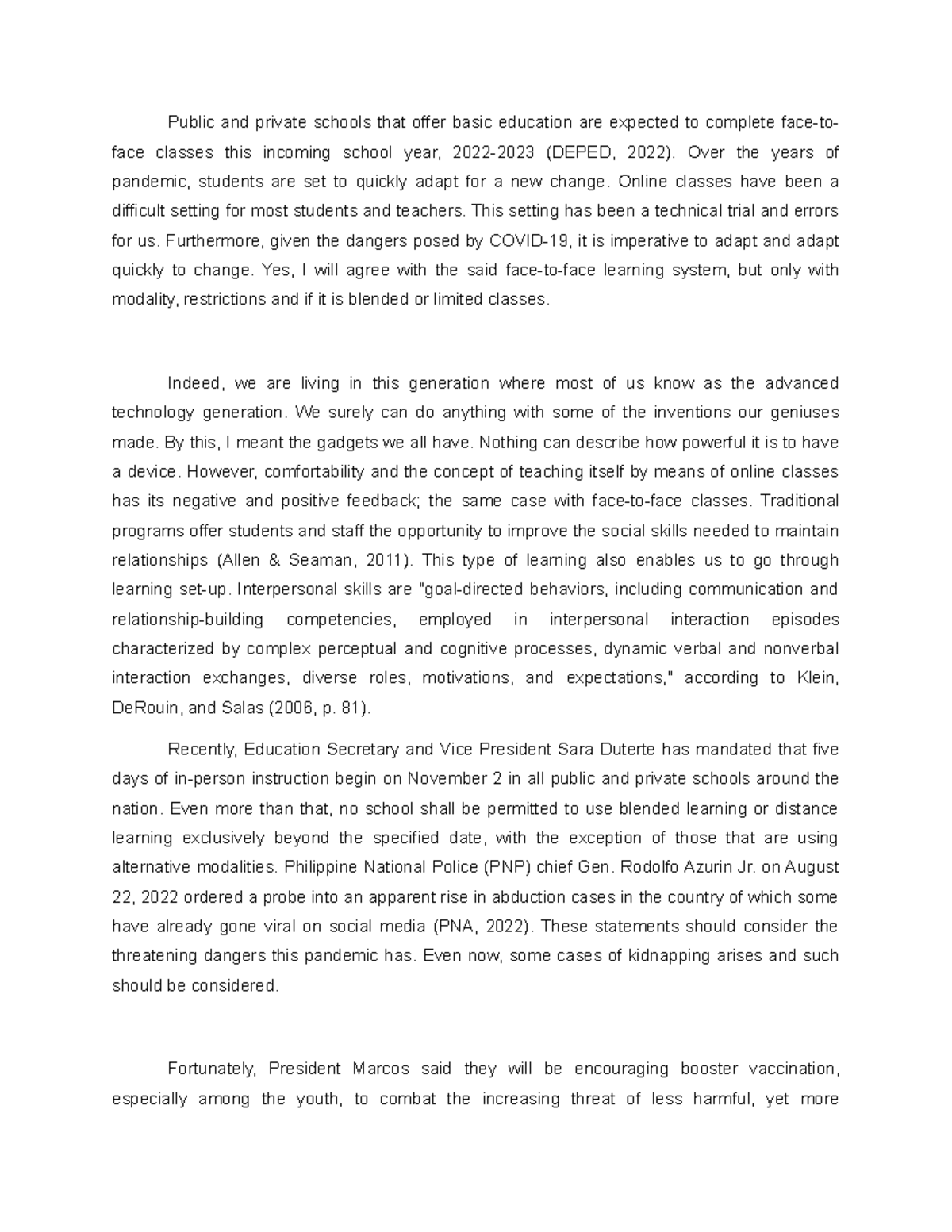 His - ESSAY - Public and private schools that offer basic education are ...