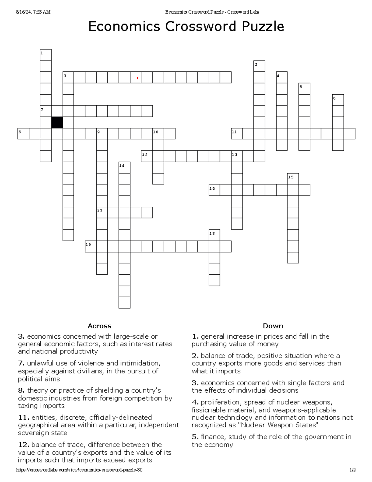 Jensen Boullemet Ukangsin - Economics Crossword Puzzle - Crossword Labs ...