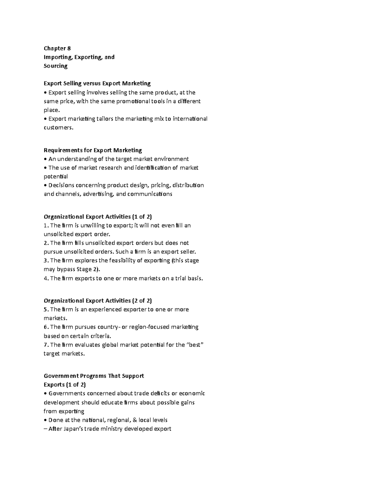 International Marketing Chapter 8 - Chapter 8 Importing, Exporting, and ...