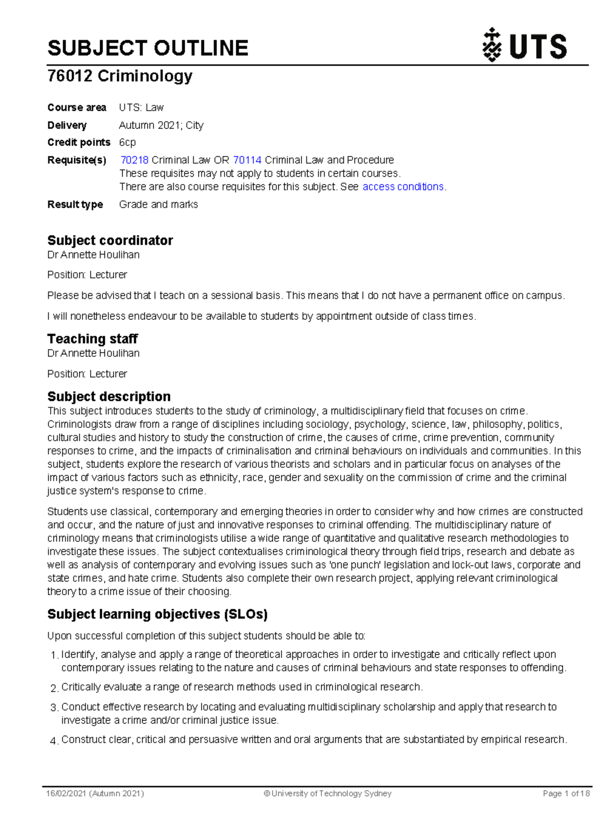 PDFs - subject outline - SUBJECT OUTLINE 76012 Criminology Subject ...