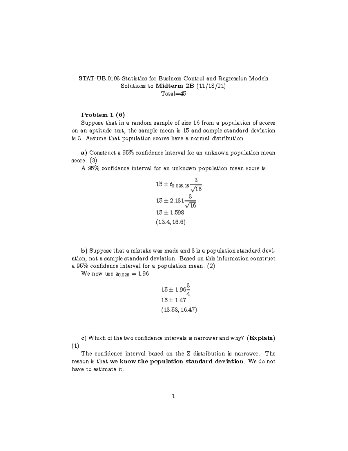 Midterm 2B(sols)-006 - STAT-UB-Statistics for Business Control and ...