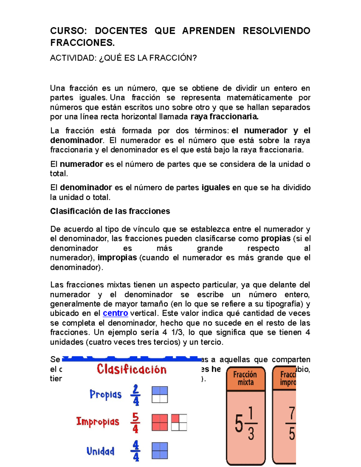 Que es la fracción - fracciones - CURSO: DOCENTES QUE APRENDEN ...