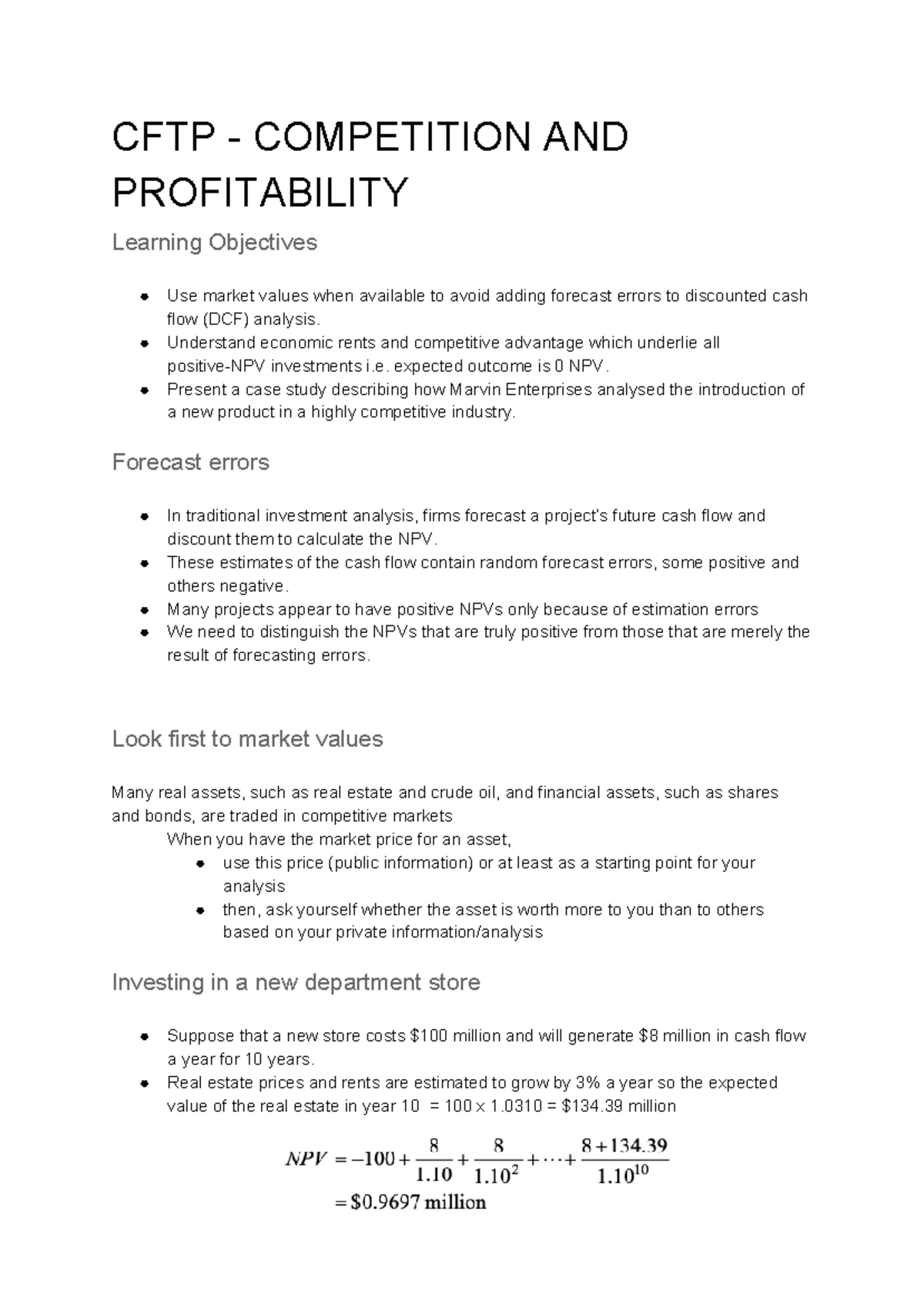 CFTP - Lecture 7 Notes - CFTP - COMPETITION AND PROFITABILITY Learning ...