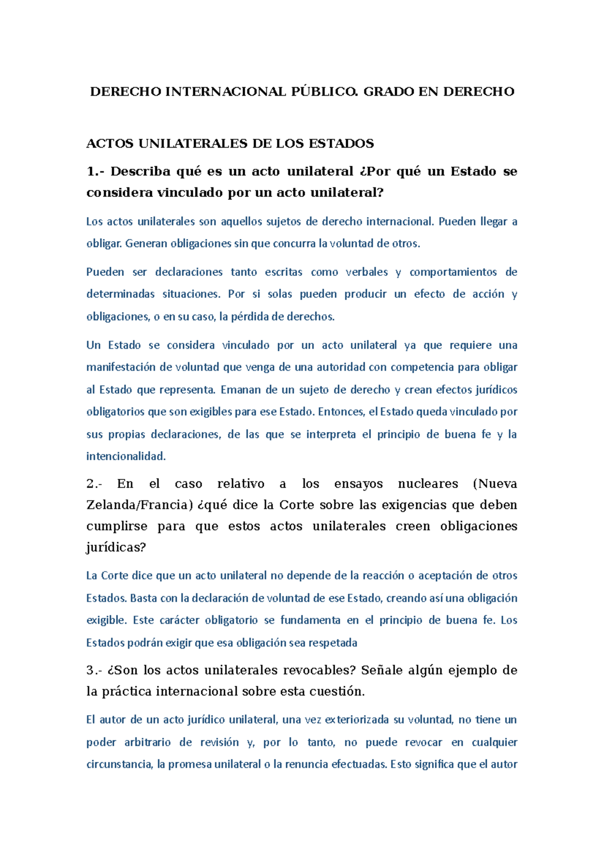 Práctica 6 - Actos Unilaterales de los Estados - DERECHO INTERNACIONAL ...