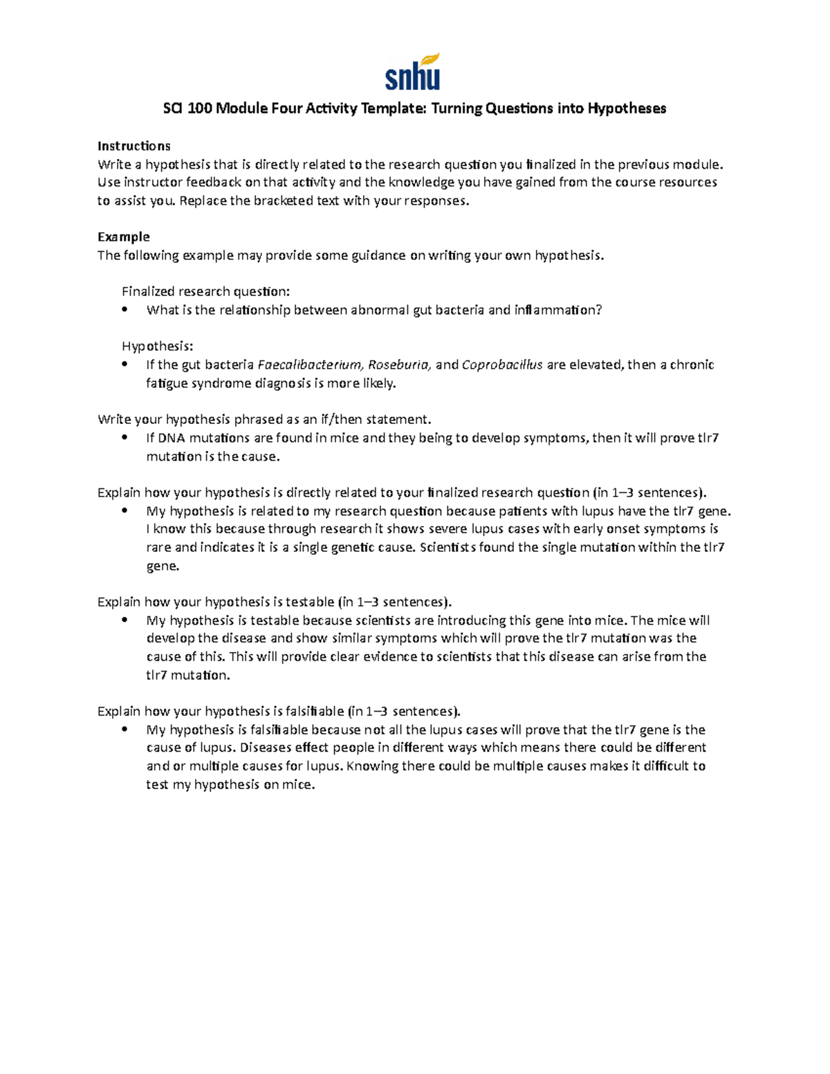4-2 Turning Questions into Hypotheses - SCI 100 Module Four Activity ...