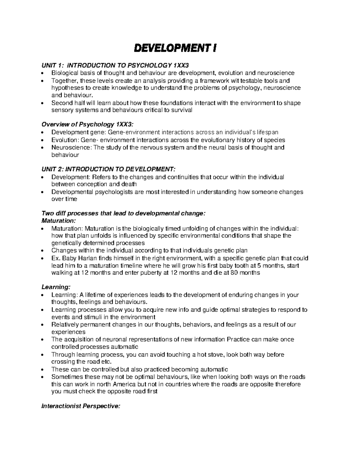 PSYCH 1XX3 Development I&II copy - DEVELOPMENT I UNIT 1: iNTRODUCTION ...