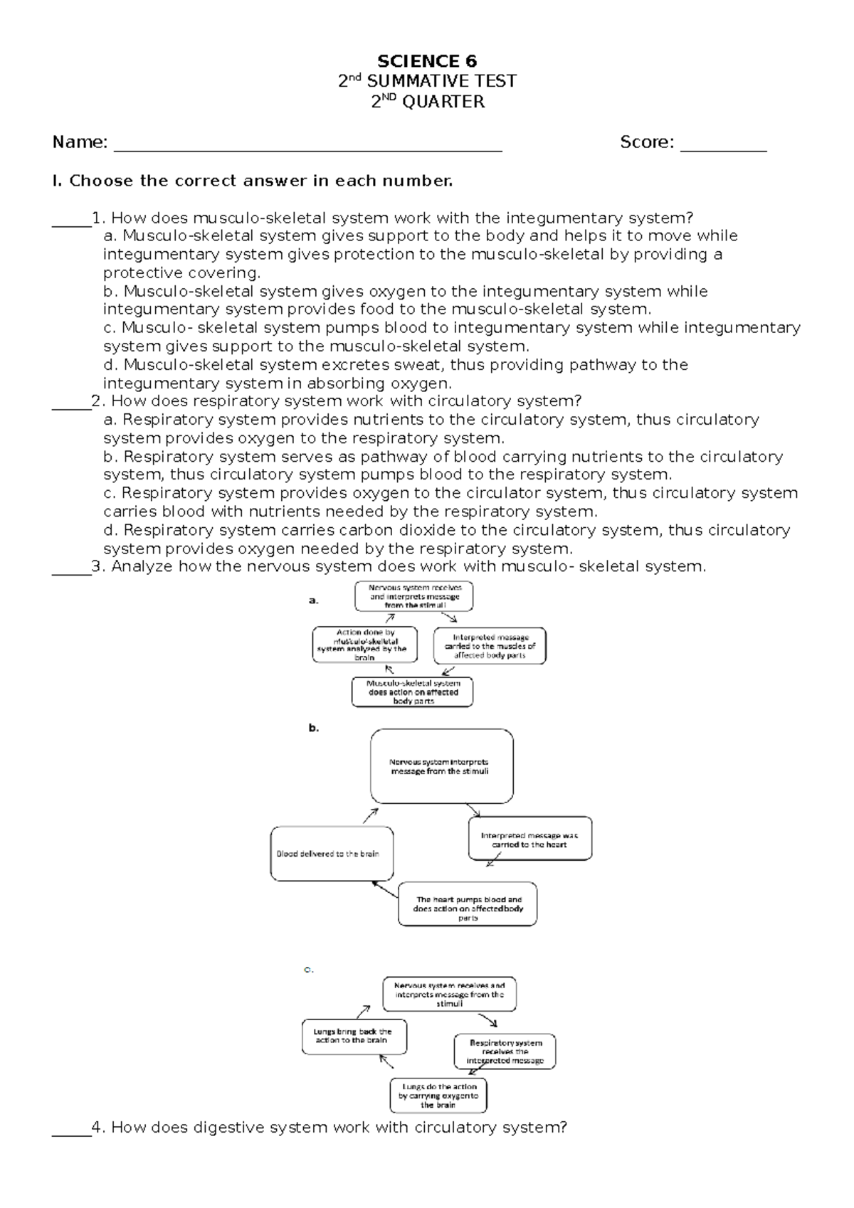 Science 6 ST2 Q2 - SCIENCE 6 2 nd SUMMATIVE TEST 2 ND QUARTER Name ...