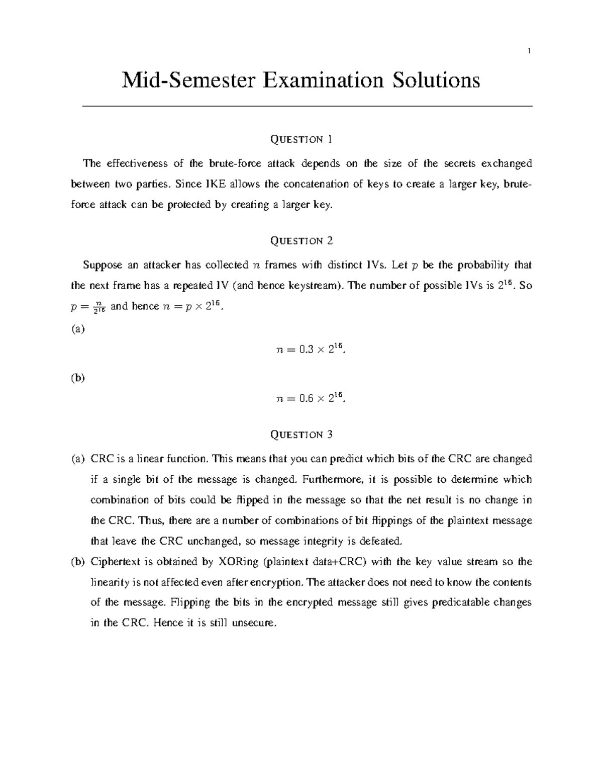 Mid Semester Examination Solutions - Mid-Semester Examination Solutions ...